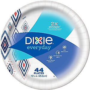 Dixie Paper Plates, 10 1/16 inch, Dinner Size Printed Disposable Plate, 44 Count (Pack of 5) , Packaging and Design May Vary