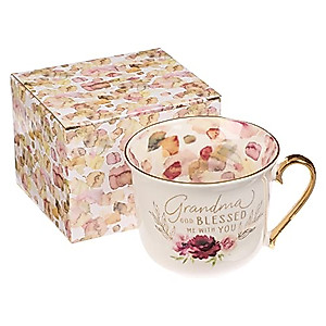 Christian Art Gifts Ceramic Scripture Coffee and Tea Mug for Grandmothers 13 oz Floral Pink Lead-free Inspirational Bible Verse Mug - Blessed is the One Who Trusts in the Lord - Jeremiah 17:7