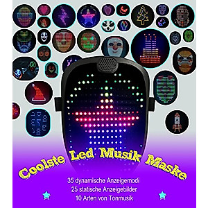 Kid Led Mask with Music Gesture Sensing Transforming Face,Light Up Luminous Digital Glow Masks for Halloween Christmas Birthday Party