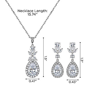 SWEETV Wedding Jewelry for Bride, Silver Teardrop Cubic Zirconia Necklace Earrings Set, Bridal Jewerly Set for Wedding Porm