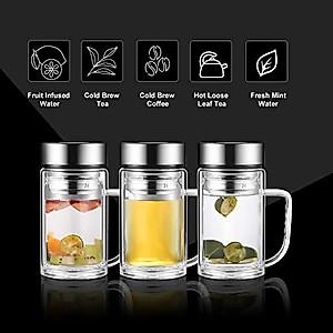 OverTwice Office Glass Infuser Bottle Tea Tumbler Cup Double Wall Borosilicate Travel Mug Portable Tea Maker with Strainer For Loose Tea,Flower Herbal,Tea Bags 13 OZ/380ML 11