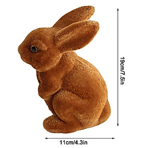 Miaaim Easter Artificial Moss Bunny Furry Flocked Standing Rabbit Miniatures Figurine Easter Table Ornament Holiday Party Decoration Garden Fairy Decor Yard Lawn Spring Ornament