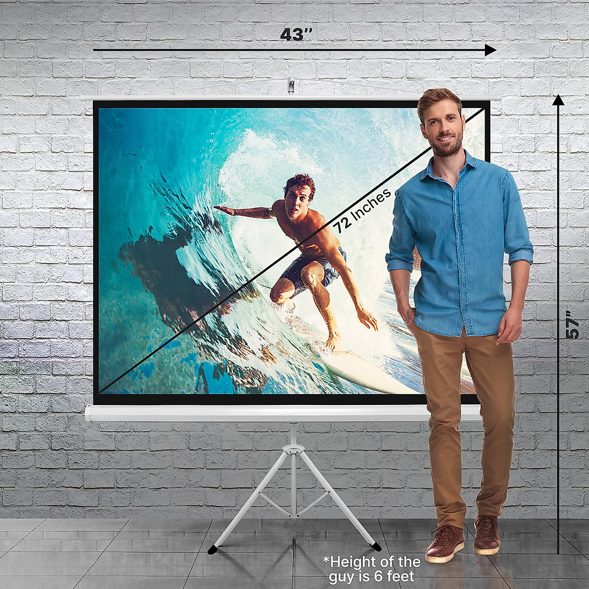 Pyle Upgraded Pyle 72" Projector Screen with Floor Standing Portable Fold-Out Roll-Up Tripod Manual, Mobile Movie Screen, Home Theater Cinema Wedding Party Office Presentation, Quick Assembly PRJTP72 White