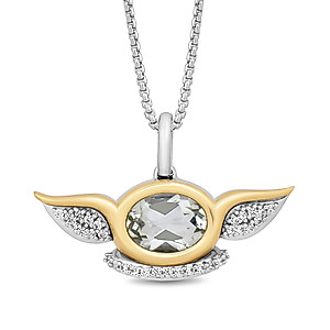Jewelili Star Wars™ Fine Jewelry Grogu™ Women's Pendant 1/10 Ct.Tw. Diamonds and Green Amethyst, 10K Yellow Gold and Sterling Silver