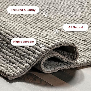 nuLOOM 5x8 Penelope Wool Braided Handmade Area Rug, Light Grey, Solid Rustic Farmhouse Style, For Bedroom, Living Room, Hallway, Entryway