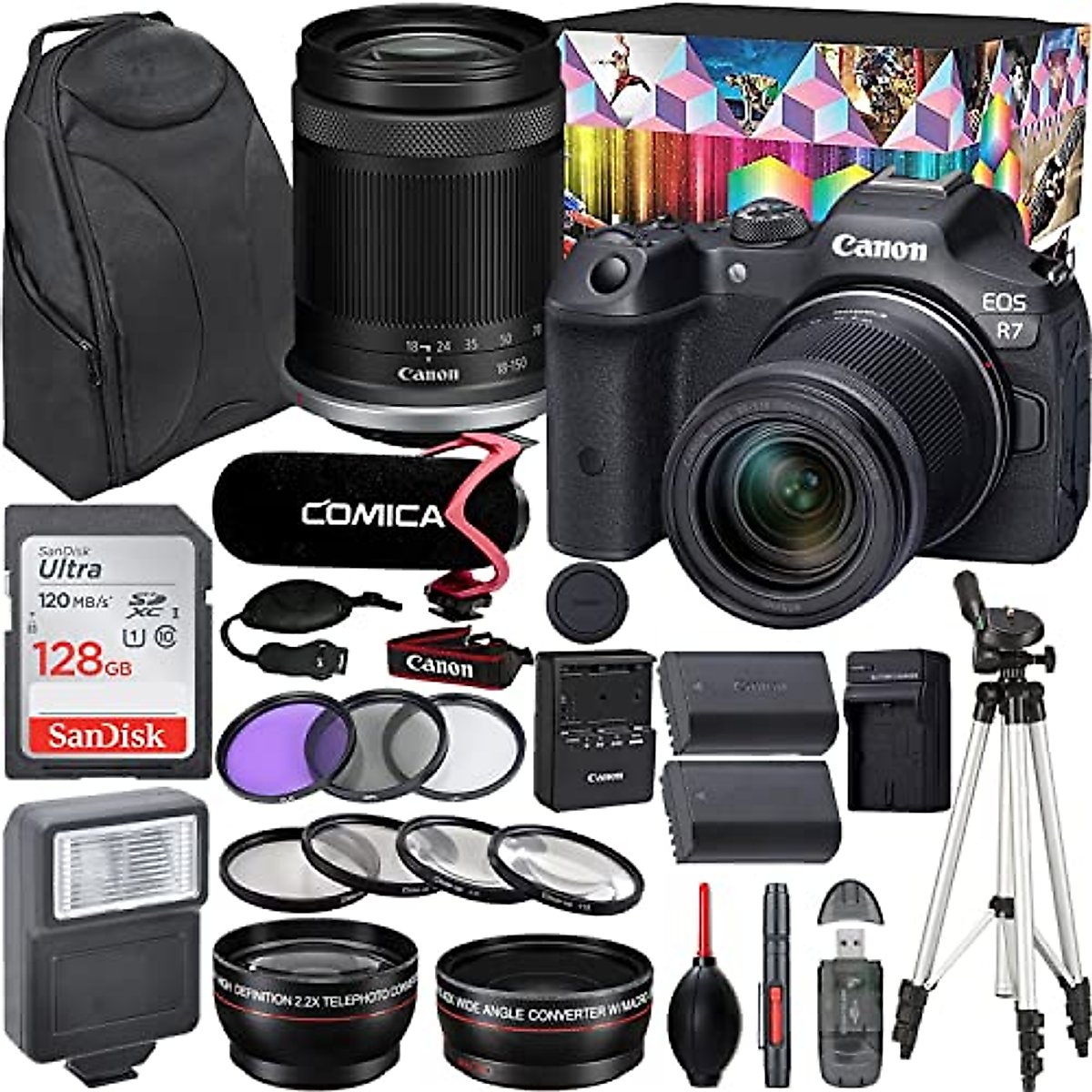 Camera Bundle for Canon EOS R7 Mirrorless Camera with RF-S 18-150mm f/3.5-6.3 is STM Lens + Microphone with Video Kit Accessories (Renewed)