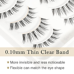 Lashes Natural Look 10mm with Thin Clear Band 10 Pairs Asian Korean Japanese Style Natural Looking Fake Strip Lashes for Small Face Eyes by EMEDA(806)