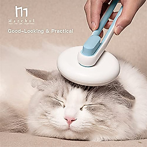 Marchul Cat Brush for Shedding and Grooming, Self Cleaning Slicker Brush for Short or Long Haired Cats, Small Dog Hair Brush for Puppy Kitten Massage Removes Loose Undercoat, Tangled Hair, Shed Fur
