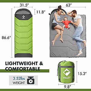 VILLEY Portable Camping Table with Adjustable Legs and Camping Sleeping Bag for Adults Boys and Girls