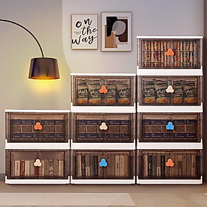 sugarchef Large Storage Bins with Lids and Wheels,Plastic Folding Collapsible Bins for Closet Organizer,Stackable Box with Front Open Door for Home and Office (Tea mixed, 72Gal)