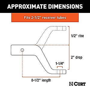 CURT 45456 Commercial Duty Forged Trailer Hitch Ball Mount, Fits 2-1/2-Inch Receiver, 20,000 lbs, 1-1/4-Inch Hole, 2-Inch Drop, 1/2-Inch Rise