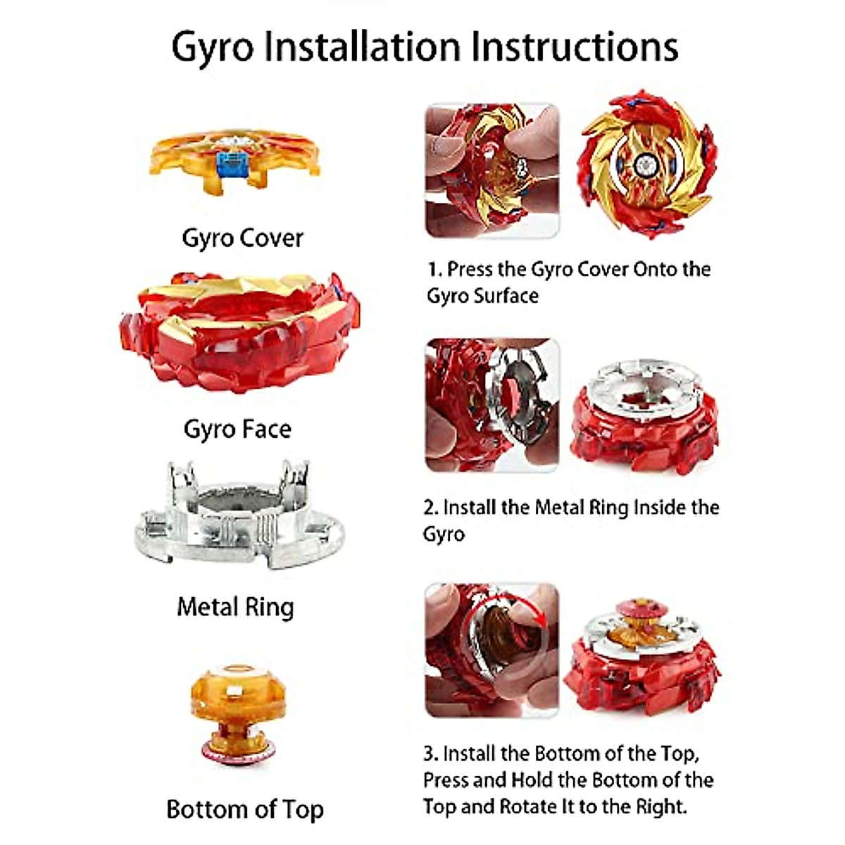 Hozuumo Bey Battling Top Burst Gyro Toy Set, with Gyro Launchers and Handle Combat Battling Game, Gift for Kids Children, B-174-01+B-174-02