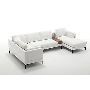 Morden Fort Modern 135" Comfy Cloud Couch U Shaped Large Sectional Sofa and Loveseat Set with Reverisble Chaise 4 Seater Couches L Shape for Living Room, Linen Fabric, Beige