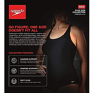 speedo Women's Swimsuit One Piece PowerFlex Princess Seam Ultraback Conservative Cut speedo Black, 18