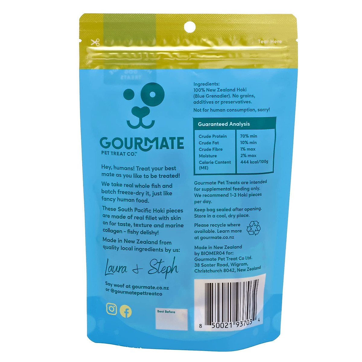 Gourmate Pet Treat Co. South Pacific Hoki - Human Grade Dog Treats - 100% Natural, Freeze Dried Whitefish Snack with Omega-3 and Marine Collagen - 45g/1.58oz