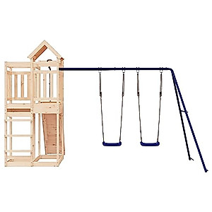 Loibinfen Outdoor Playset Solid Wood Pine, Garden Play Set with 1 Play Tower, 1 Climbing Wall, 1 Double Swing Set, Modern Outdoor Backyard Children's Climbing Wood Playground Playset,-4546