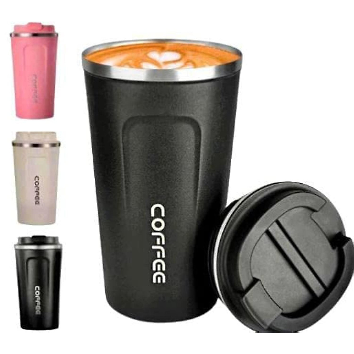 XENDER WORLD Coffee Travel Mug, 17 oz Insulated Tumbler Leakproof Lid Thermal Vaccum Mug Stainless Steel Double Wall Reusable Cup For Hot Cold Tea Drinks In Car Camping (Black)