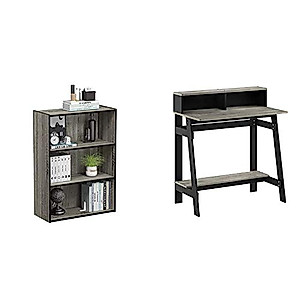 Furinno Pasir 3-Tier Open Shelf Bookcase, French Oak Grey & Simplistic A Frame Computer Desk, Black/French Oak Grey
