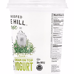 Maple Hill Creamery Organic Cream on Top Yogurt - USDA Organic Whole Milk Yogurt – Unsweetened No Sugar Added– 100% Certified Grass-Fed Yogurt, Plain, 32 oz