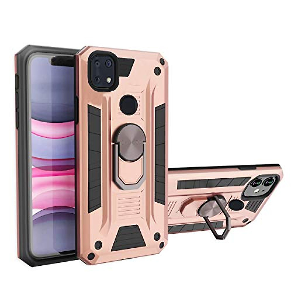 Tznzxm Case for ZTE ZMax 10 /ZTE Z6250, Military Grade [Impact Resistant][Defender][Metal Ring Grip][Magnetic Car Mount] Kickstand Protective Shockproof Case for Consumer Cellular ZMax 10 Rose Gold
