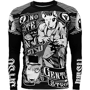Jitsu Rash Guard for Men Gentle Strong Long Sleeve BJJ Gym Crossfit MMA Training Fitness Compression Base Layer No Gi Black