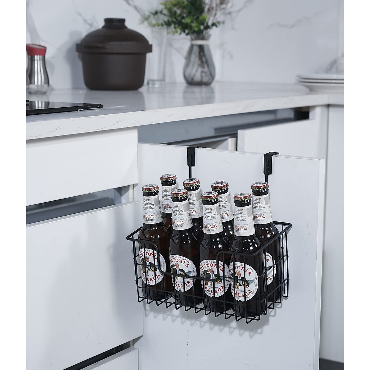 2Pack Over The Cabinet Door Organizer,Hanging Storage Wire Basket Suitable for Kitchen,Cabinet,Bathroom,Pantry,Black