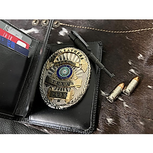 Police Badge Wallet, All Leather, Fits Any Shape Badge with a Pin Back- Black