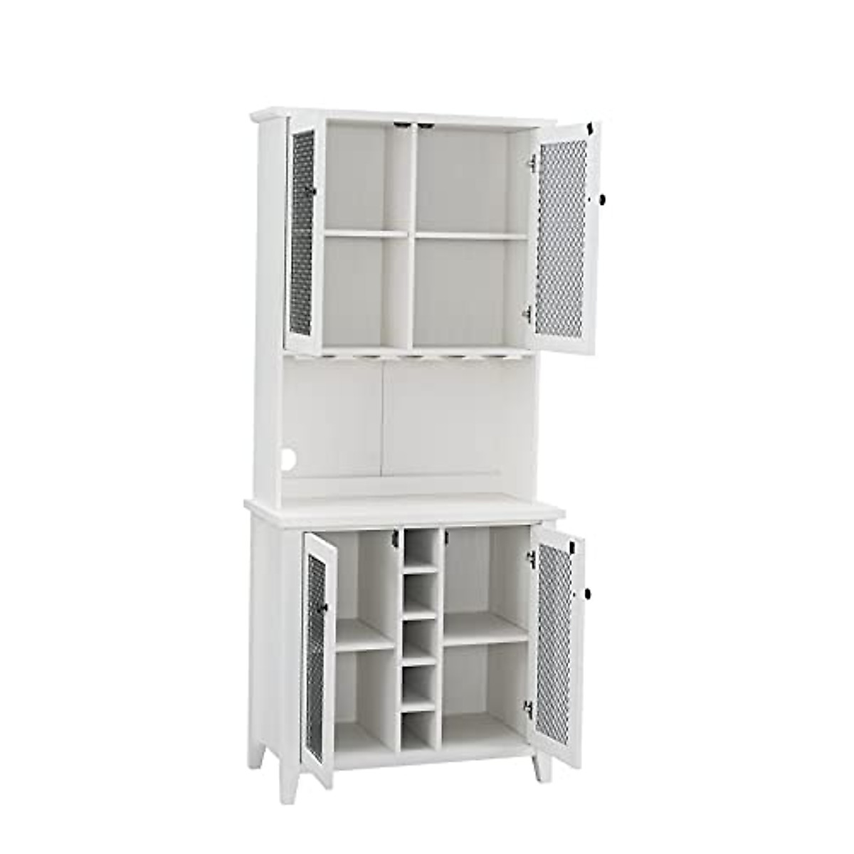 Home Source Jill Zarin White Bar Cabinet with Mesh Doors and Stem Glass Placement