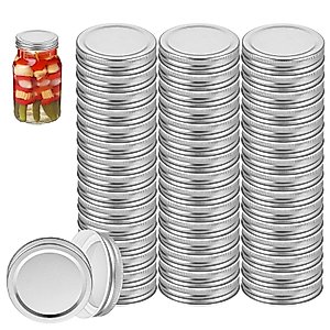 LOYORTY 50 pcs Regular Mouth Mason Canning Jar Lids, Reusable Metal Lids for Mason Jar, Leak Proof Secure Mason Storage Cover Caps (Silver)