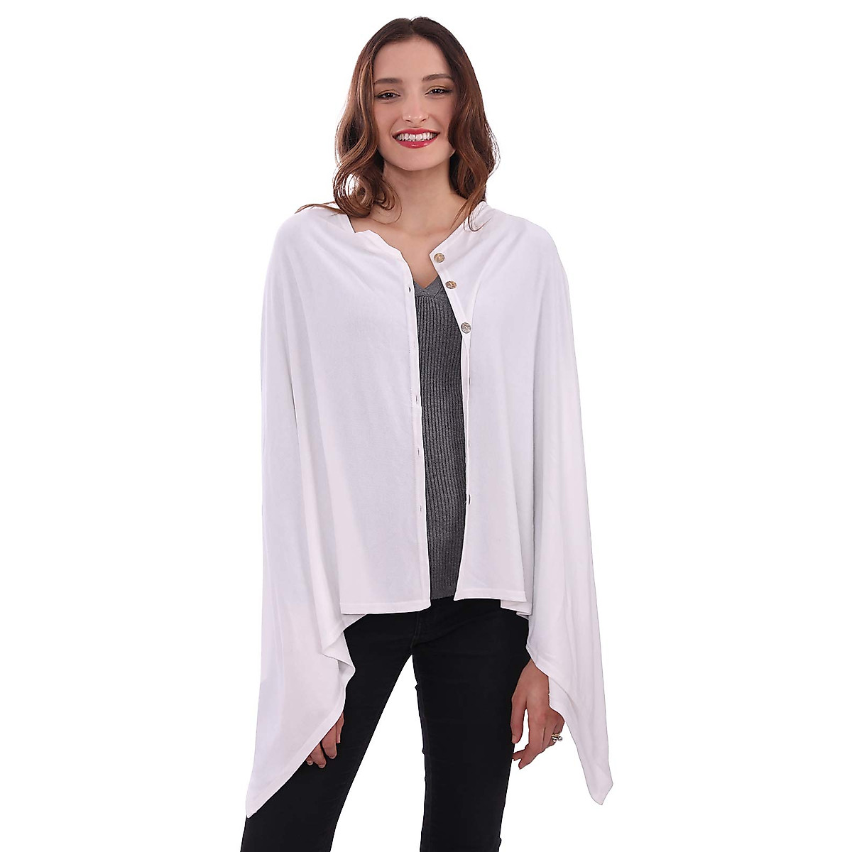 MissShorthair Women's Lightweight Knitted Scarf Poncho Sweater Cape Shawl Versatile Spring Summer Ponchos Wraps White