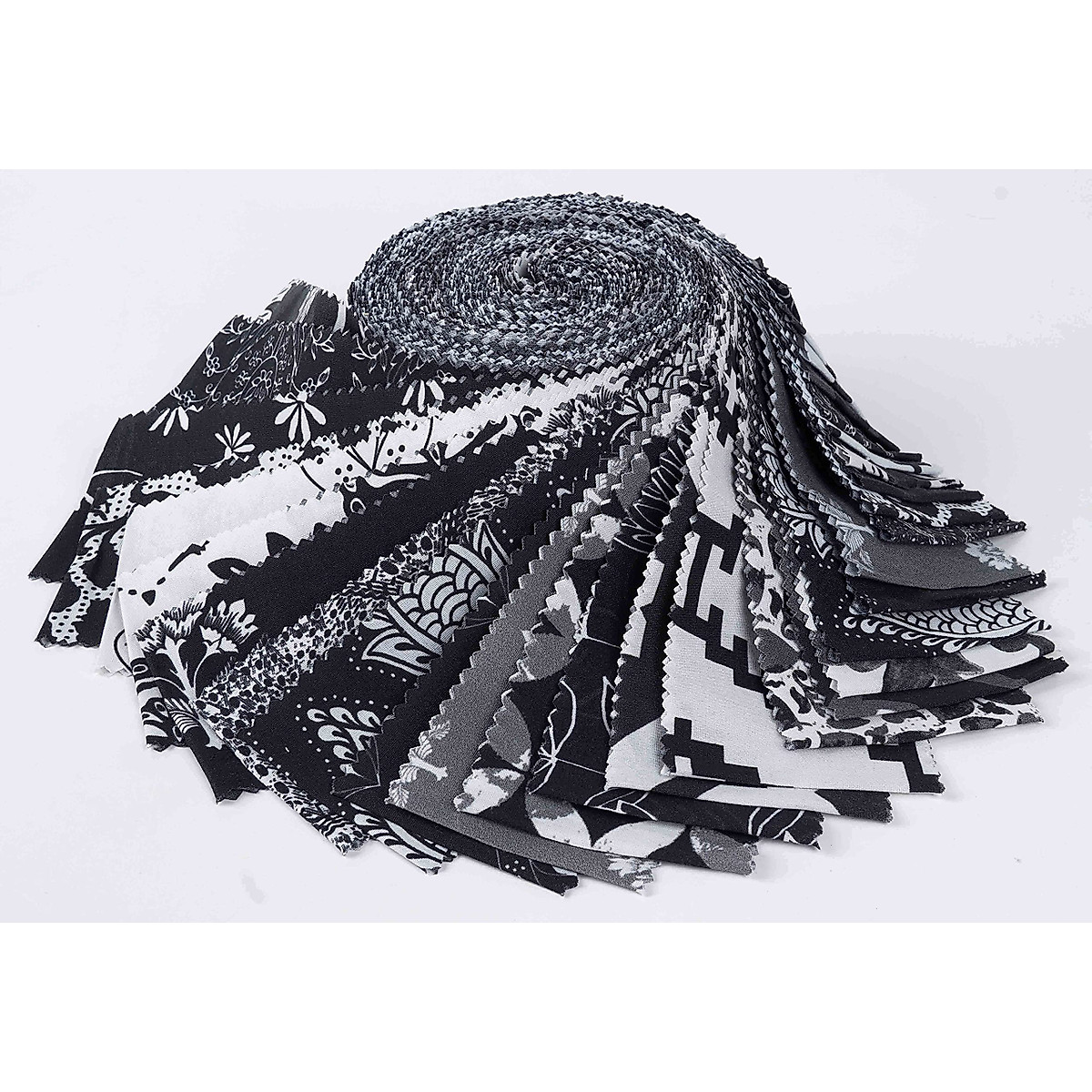 Soimoi 40Pcs Floral Artistic Print Cotton Precut Fabrics for Quilting Craft Strips 2.5x42inches Jelly Roll - Black