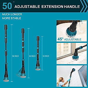 BEI & HONG 2023 Upgraded 50-Inch Adjustable Cordless Power Scrubber with 4 Replaceable Brush Heads, 2 x 21V Batteries - Blue