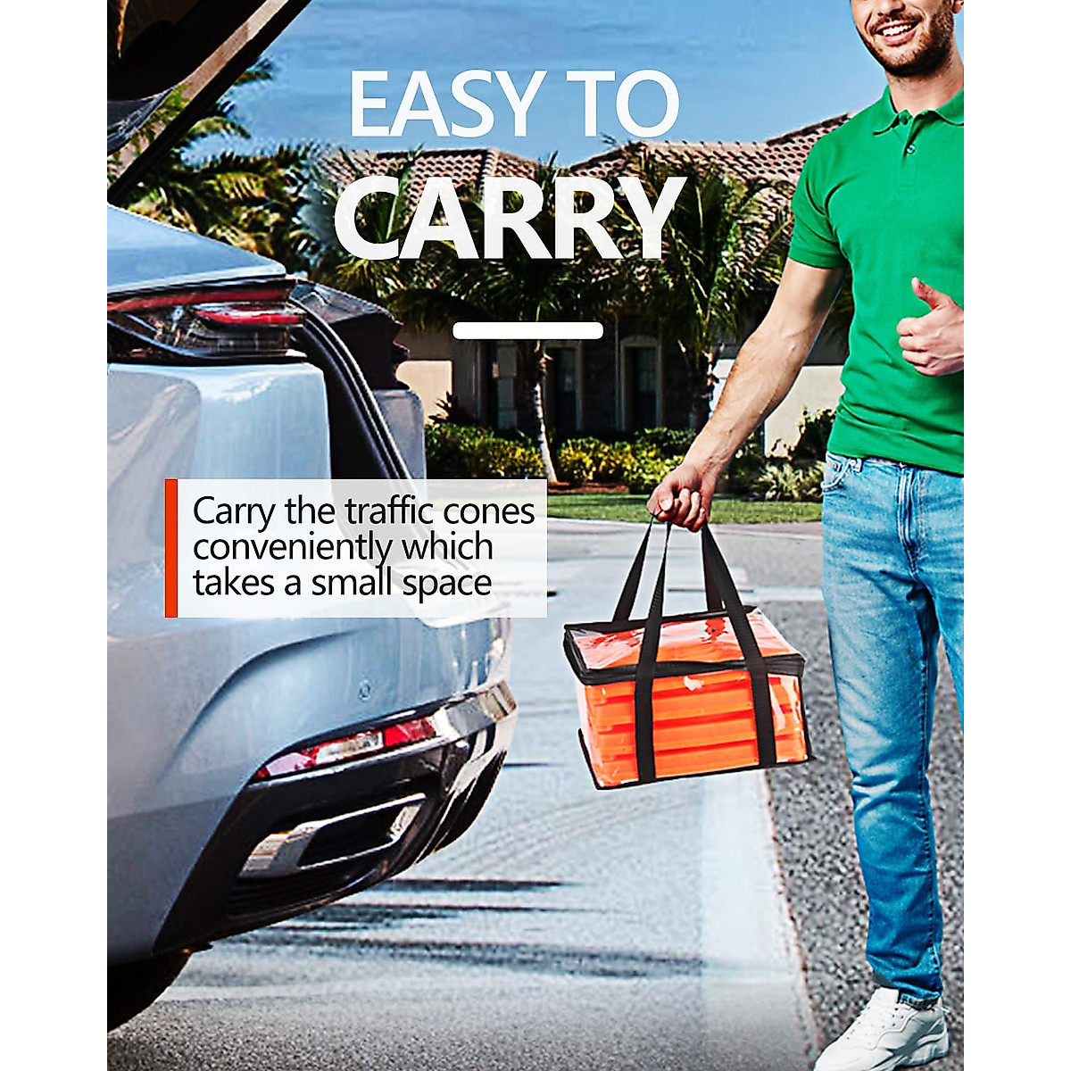 [4 Pack] BATTIFE 28 inch Collapsible Traffic Cones, Multi Purpose Orange Safety Cones with Reflective Collar, for Driving Practice and Road Parking