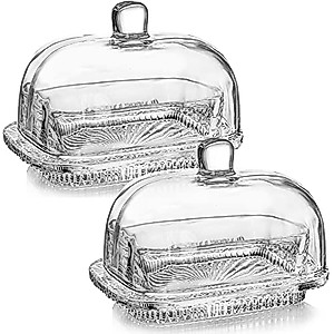 Lyellfe 2 Pack Glass Butter Dish, Food Grade Clear Butter Keeper with Lid, Crystal Rectangular Butter Container for Counter and Fridge, Lead-free, Dishwasher Safe