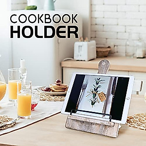 Cookbook Holder | Wood Cookbook Stand (Rustic Grey) Adjustable Pull-Out Recipe Holder Stand for Kitchen, Dining Room, Bedroom