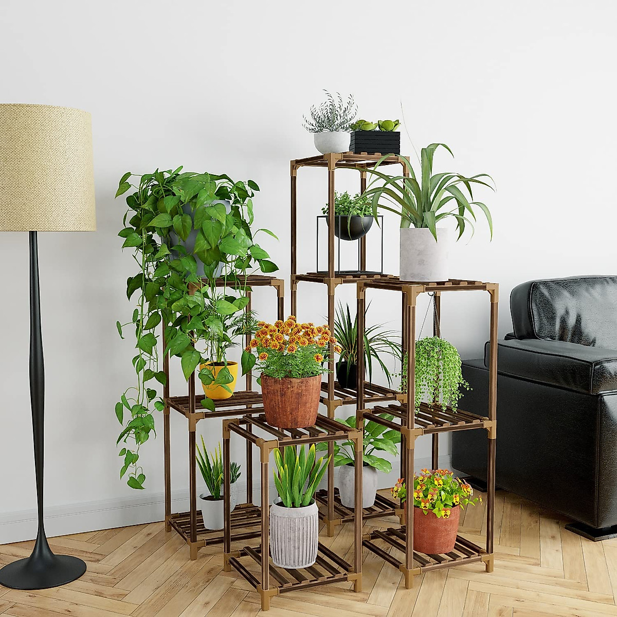 4 Pack Plant Stands Indoor, Flexible Combination Outdoor Wood Plant Stands for Multiple Plants, Plant Shelf Ladder Table Plant Pot Stand for Living Room, Patio, Balcony, Gardening Gift