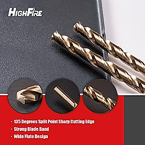 HIGHFIRE 21 PCS M35 Cobalt Drill Bit Set, HSS Twist Jobber Drill Bits with 135 Degrees Split Point, Gold Oxide Metal Drill Bits Set