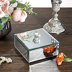 Hipiwe Silver Glass Mirrored Jewelry Box with Crystal Handle Square Trinket Organizer Treasure Chest Case Classic Keepsake Box for Storage Rings Earrings Necklace Bracele (Small, Silver)
