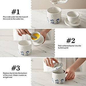 Toptier Butter Crock for Counter With Water Line, On Demand Spreadable Butter, Ceramic Butter Keeper to Leave On Counter, French Butter Dish with Lid, (Greedy Cat War)