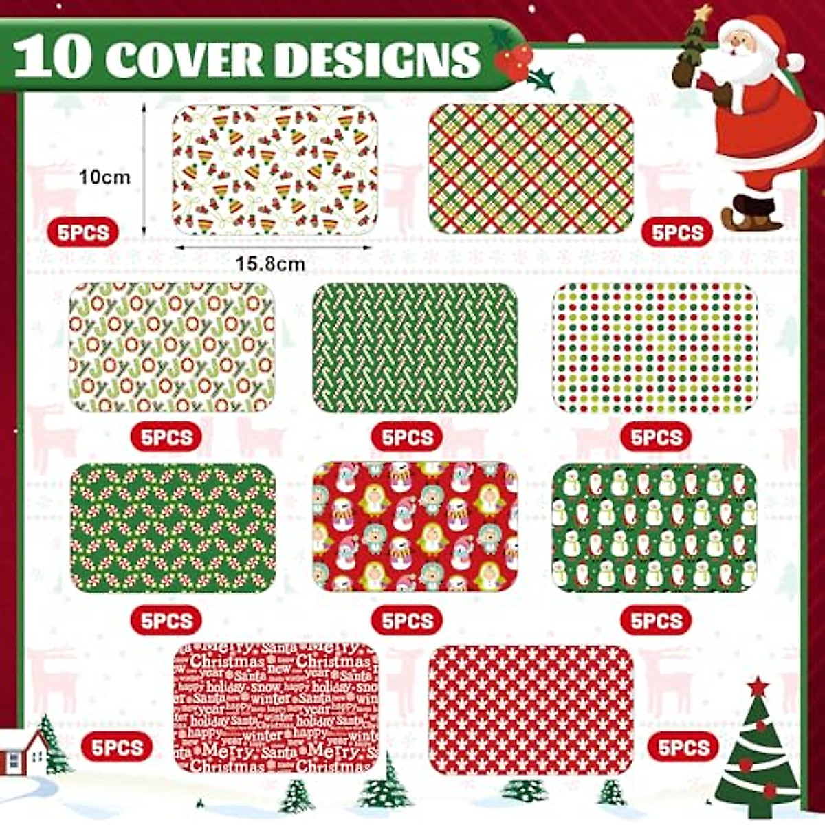50 Pack Christmas Food Prep Containers with Lids 25 oz Meal Packaging Containers Plastic Christmas Cookie Boxes Reusable for Holiday Goodie Container or Exchange Gift Giving 10 Designs