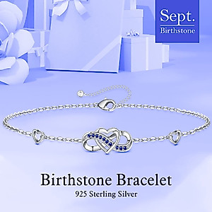 Memorjew Birthstone Bracelet for Women - 925 Sterling Silver Bracelet Gifts for Women, September Sapphire Birthstone Bracelet Charms Gifts Anniversary Mothers Day Birthday Gifts for Women