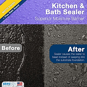 Serveon Sealants Kitchen & Bathroom Sealer Plus Stain Guard (Matte Finish) Commercial Grade Tile Grout Sealer Waterproof Sealant - Granite Countertop Slate Natural Stone Shower Floors (1 Quart) H2900C