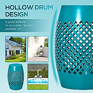 Outsunny 12.5" Steel Patio End Table, Round Hollow Drum Side Table, Accent Table for Indoor and Outdoor, Blue