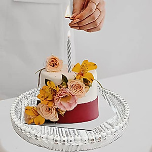 White Beaded Lazy Susan Wooden Kitchen Turntable Wooden Round Swivel Tray Kitchen Decorative Tray 360 Degree Rotation Lazy Susan Dining Table Sideboard Tray Rack Kitchen Decorative Tray (12")