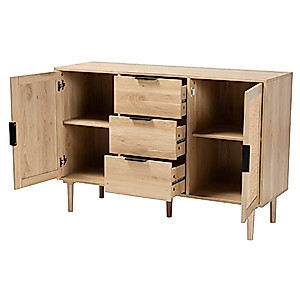 Baxton Studio Harrison Natural Brown Wood and Natural Rattan 3-Drawer Sideboard