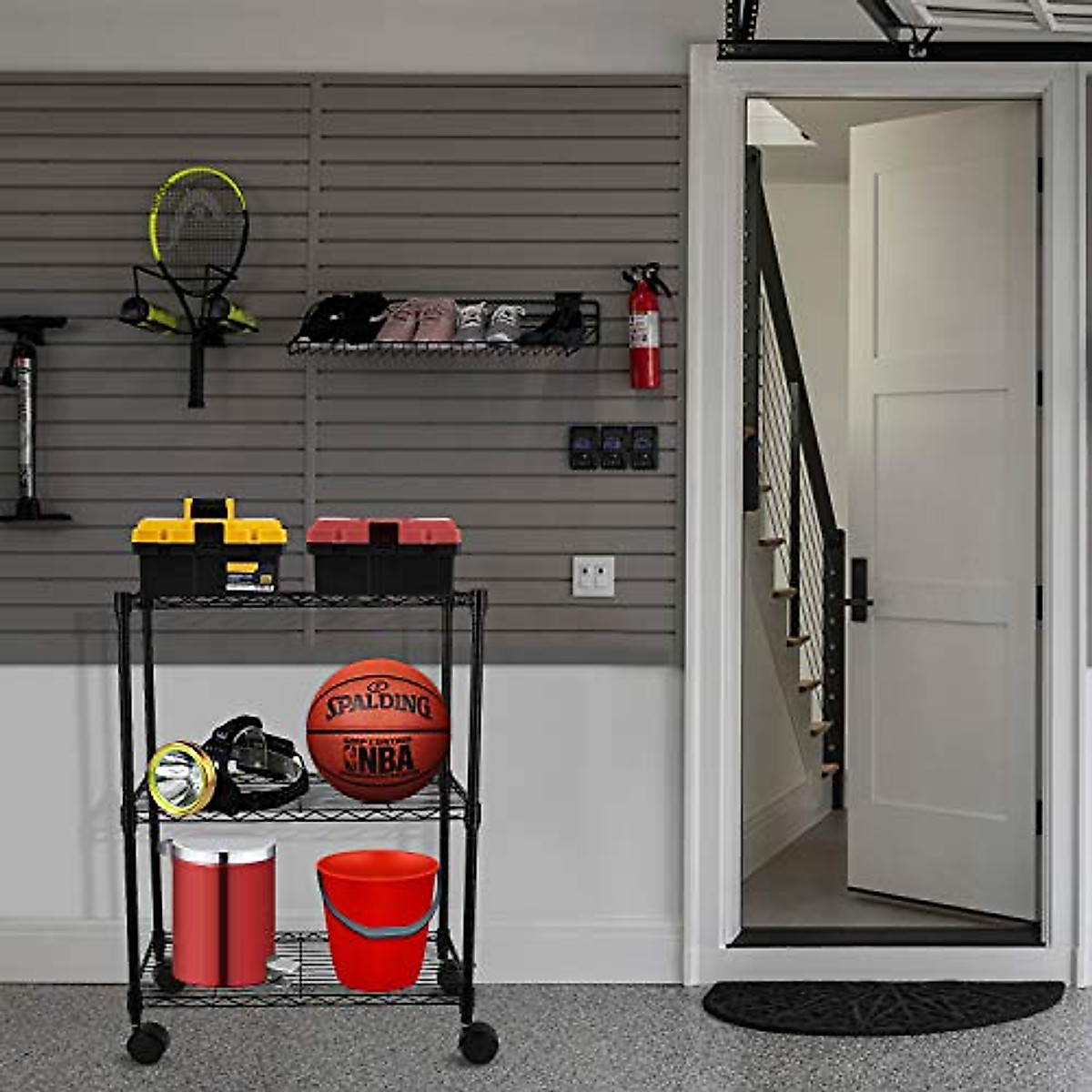 YSSOA Heavy Duty 3-Shelf Shelving with Wheels, Adjustable Storage Units, Steel Organizer Wire Rack, Plug Version, 24.02" W x 13.78" D x 31.98" H, Black (HKSHLF23133003BPCLITEV1)