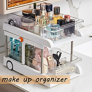 XIYAO 2 Tier Clear Organizer with Dividers and Wheels, Adjustable Under Sink Bathroom Closet organizer and Storage,Pull Out Medicine Cabinet organizer, Kitchen Pantry organizers and storage.