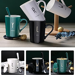 fiveg Alphabet Ceramic Water Cup Mug Mug with Lid Spoon Couple Cup Coffee Milk Mug