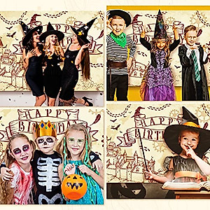 Wizard Birthday Party Supplies Wizard Backdrop Banners, 6 x 3.6 ft Happy Birthday Party Supplies Wizard Birthday Party Backdrop for Boys Girls Birthday Decoration, Indoors and Outdoors