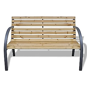 vidaXL Patio Garden Bench Ourdoor Backyard Terrace Lawn Garden Seating Seat Furniture Wooden Iron Metal Curved Back/Armrests Furniture